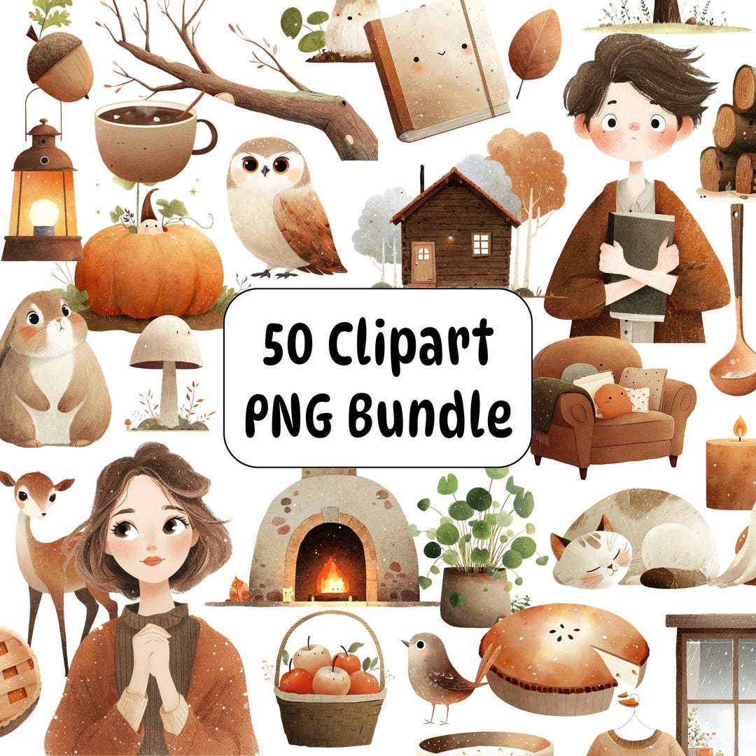 50 Cozy Autumn Clipart PNG Bundle, Fall Forest Animals - Etsy