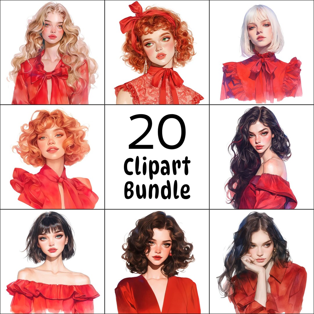 Red Fashion Girl Clipart Bundle, Elegant Woman Portraits (PNG) - Etsy