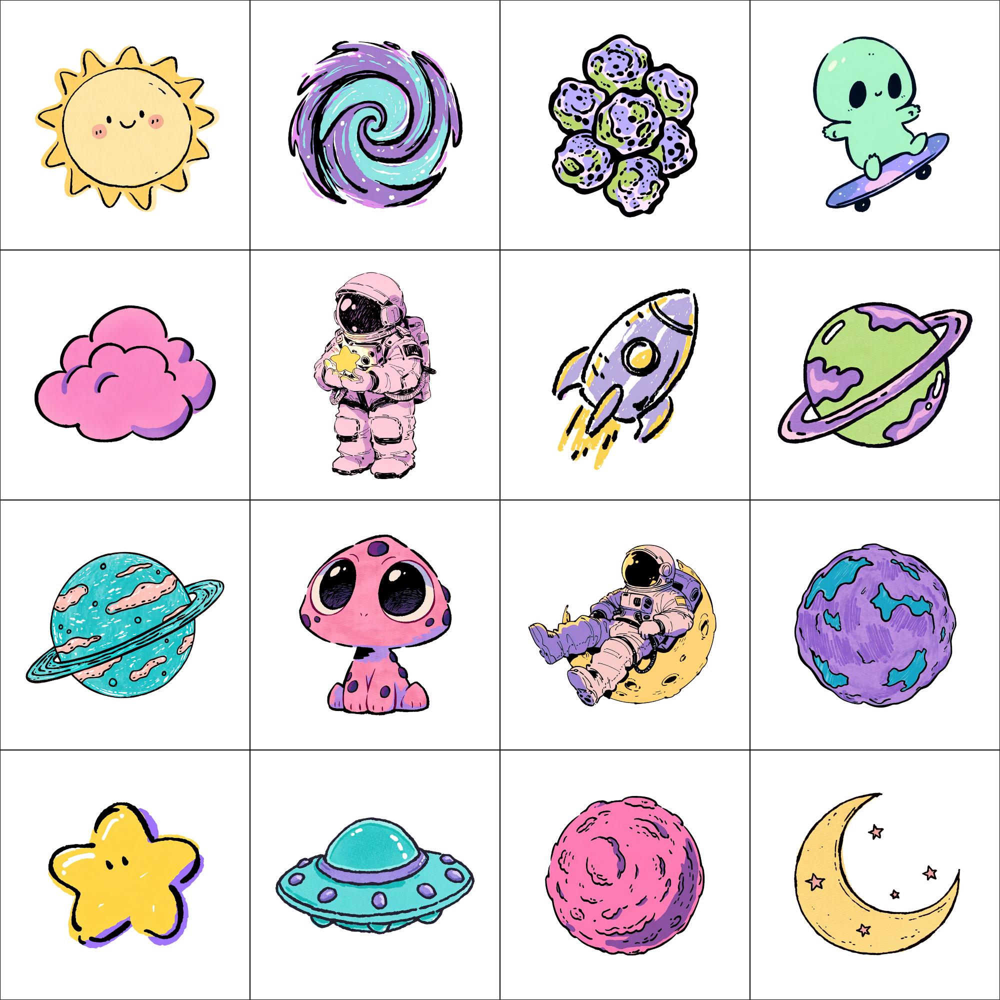 38 Alien Clipart PNG Bundle, Hand Drawn Space, UFO, Planets, Galaxy ...