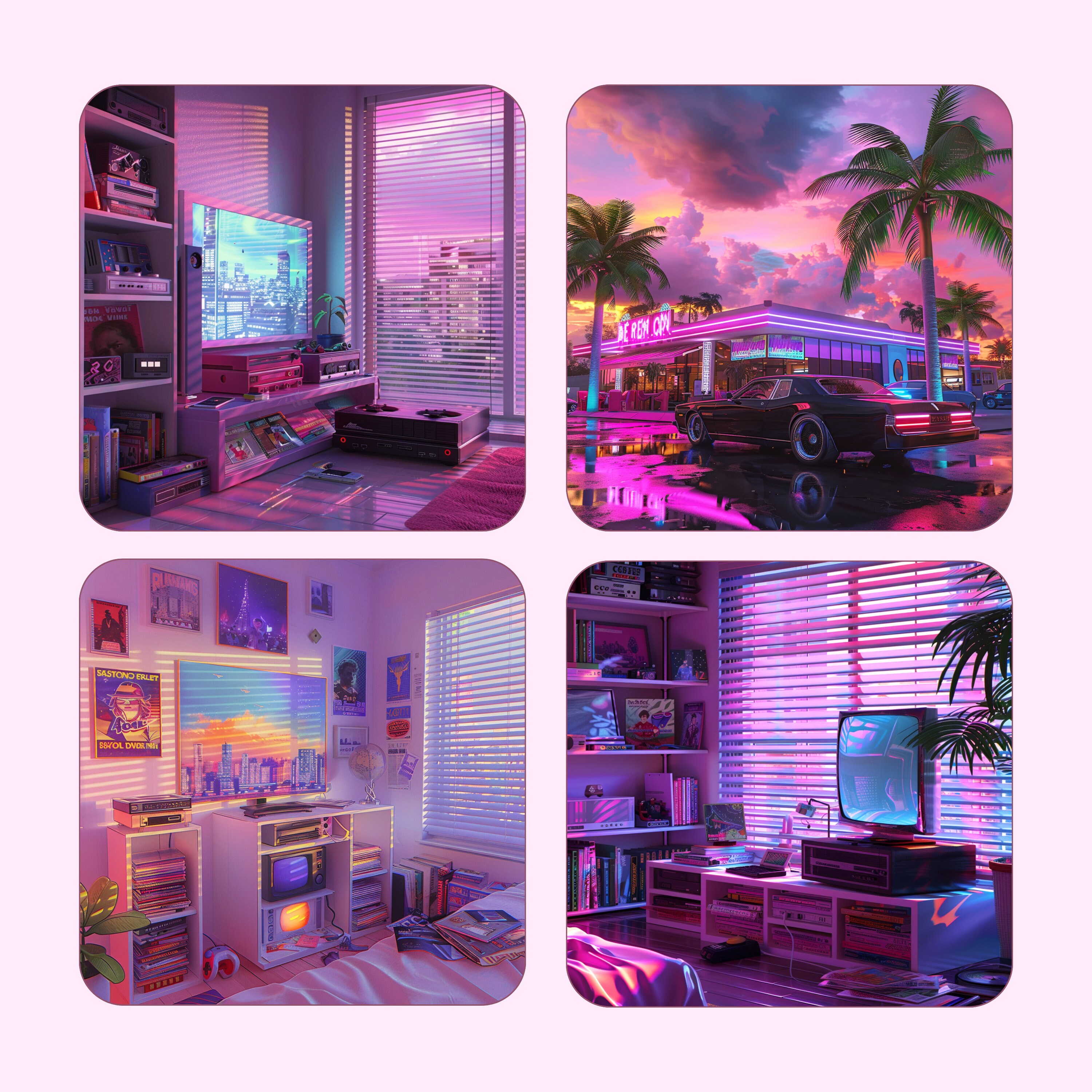 Midjourney Prompts Aesthetic Vaporwave Art Pastel Ai Prompt Lo-fi 80s ...