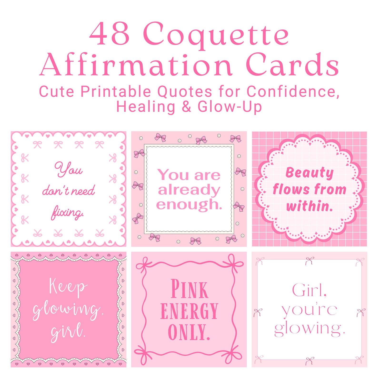 48 Printable Coquette Affirmation Cards – Pink Aesthetic Self-love ...