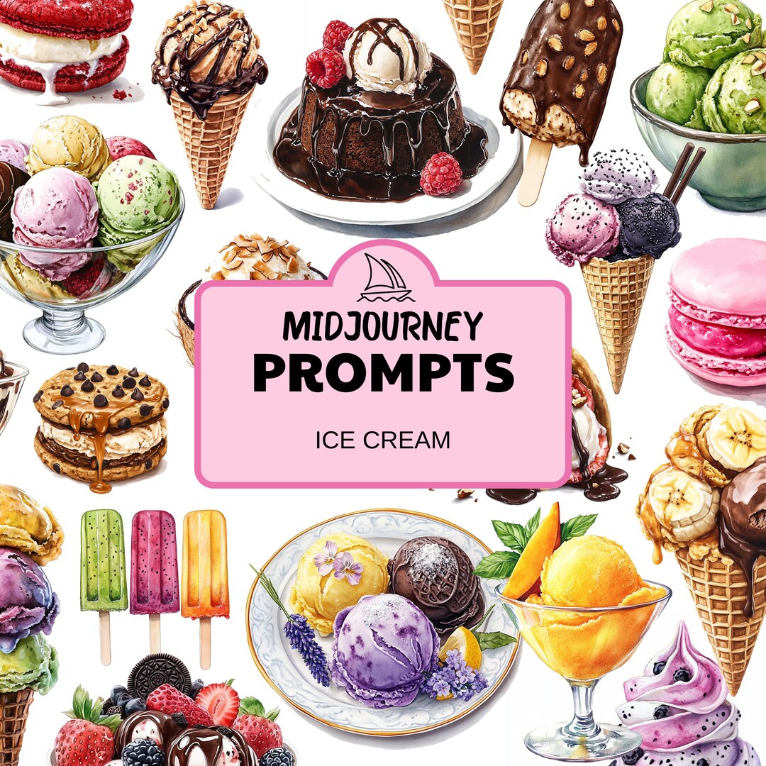 Midjourney Prompts Ice Cream Wtaercolor Clipart Png Ai Prompt Dessert ...