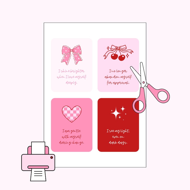 44 Printable Self-love Affirmation Cards, Cute Pastel Cards for Mental ...