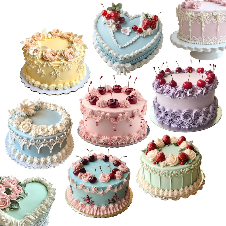Vintage Cake Clipart Bundle - 23 Retro Birthday Cakes PNG, Coquatte ...