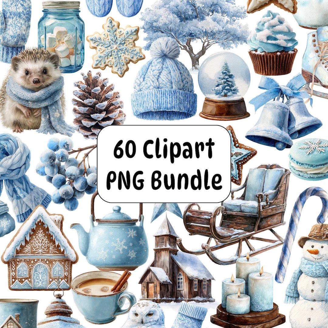 Watercolor Winter Clipart Bundle: Cozy Christmas PNG Stickers (digital ...