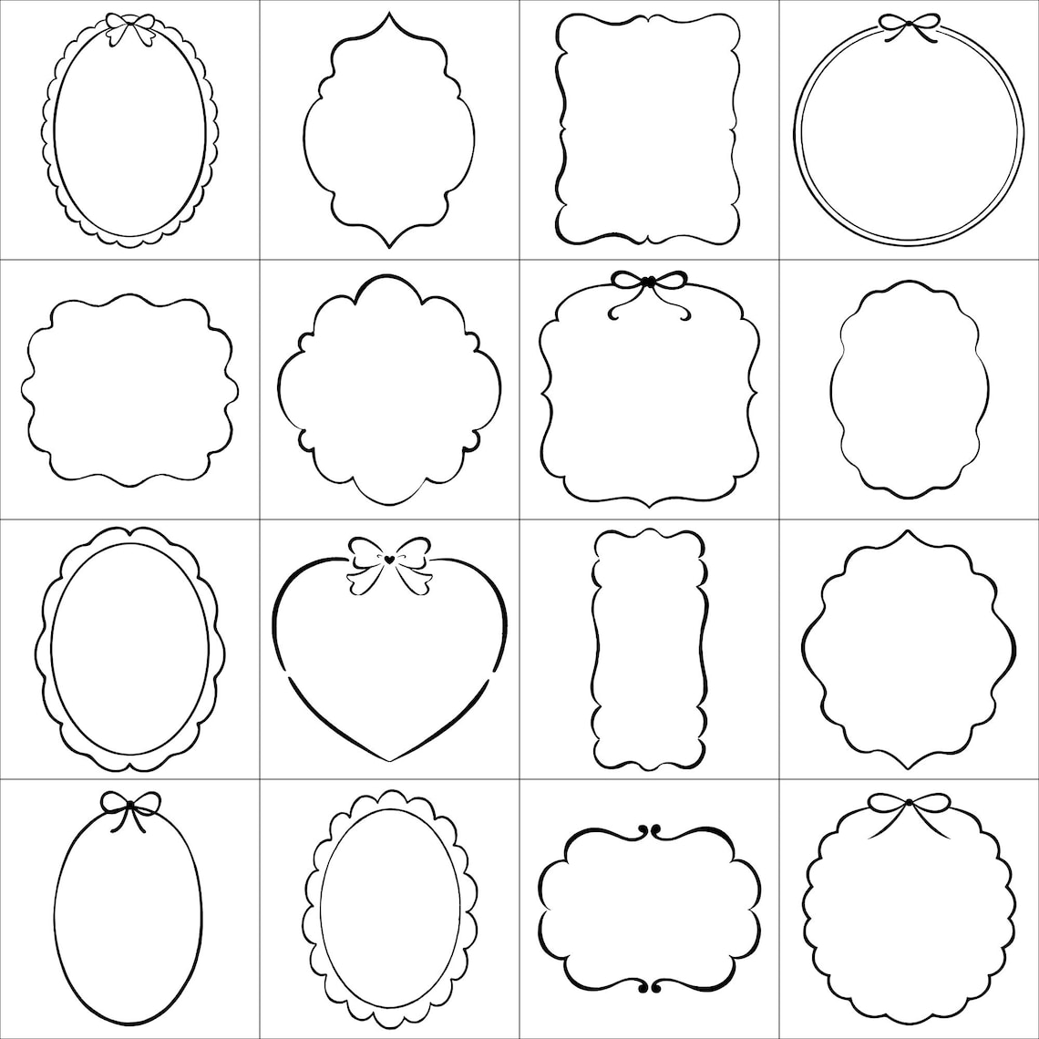 30 Black Line Frames Clipart PNG SVG, Outline Frame Set, Minimalist ...
