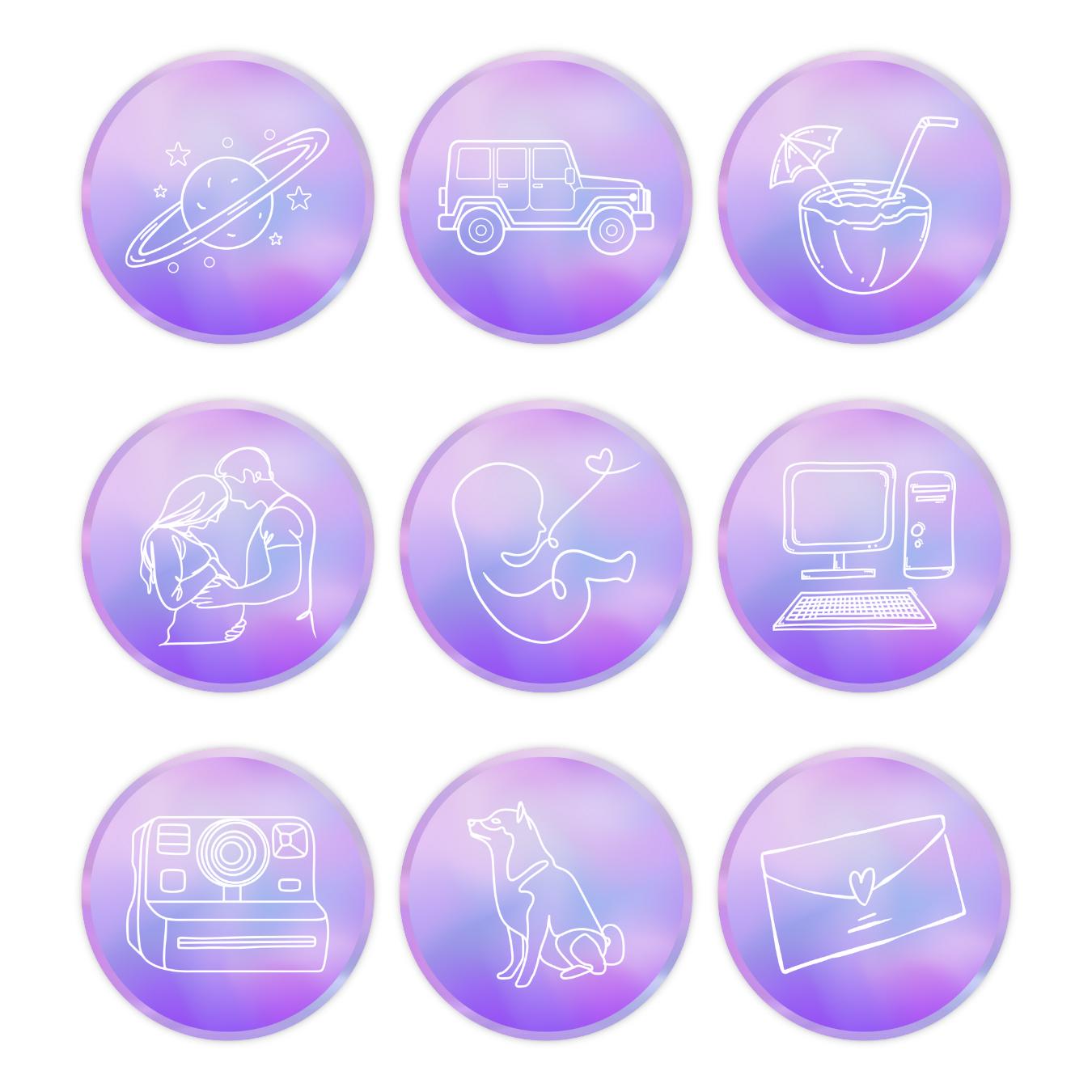 100 Purple Instagram Highlight Covers – Minimalist Line Art (PNG Set ...