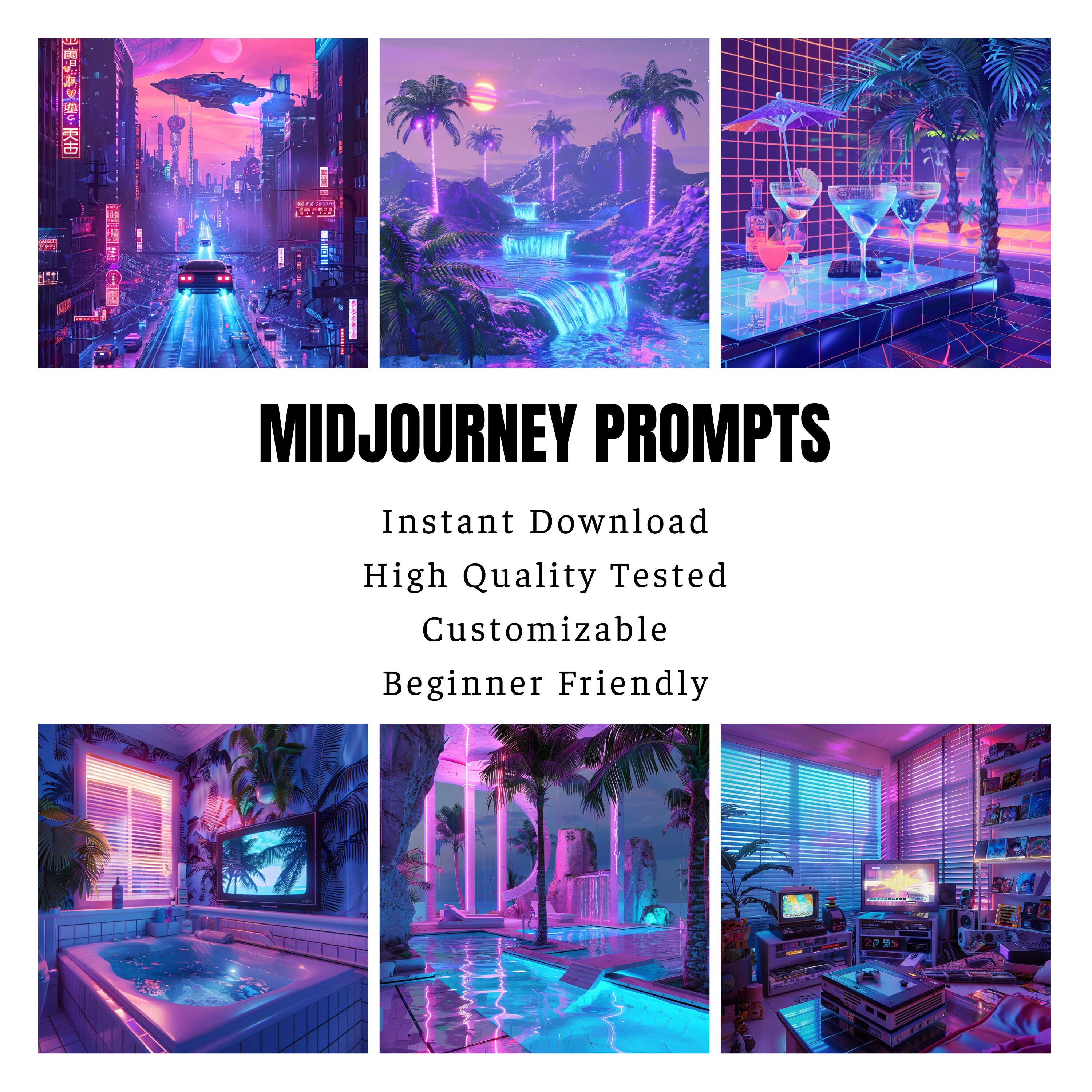 Midjourney Prompts Aesthetic Vaporwave Art Pastel Ai Prompt Lo-fi 80s ...