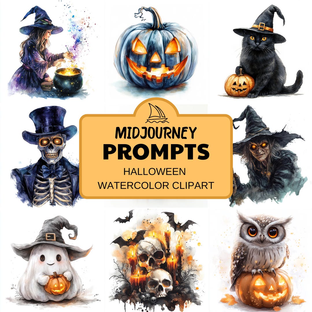Midjourney Prompts Halloween Watercolor Clipart Ai Art Ai Autumn ...