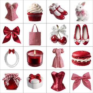 50 Red Gingham Clipart PNG Bundle, Cottagecore Scrapbook Stickers ...