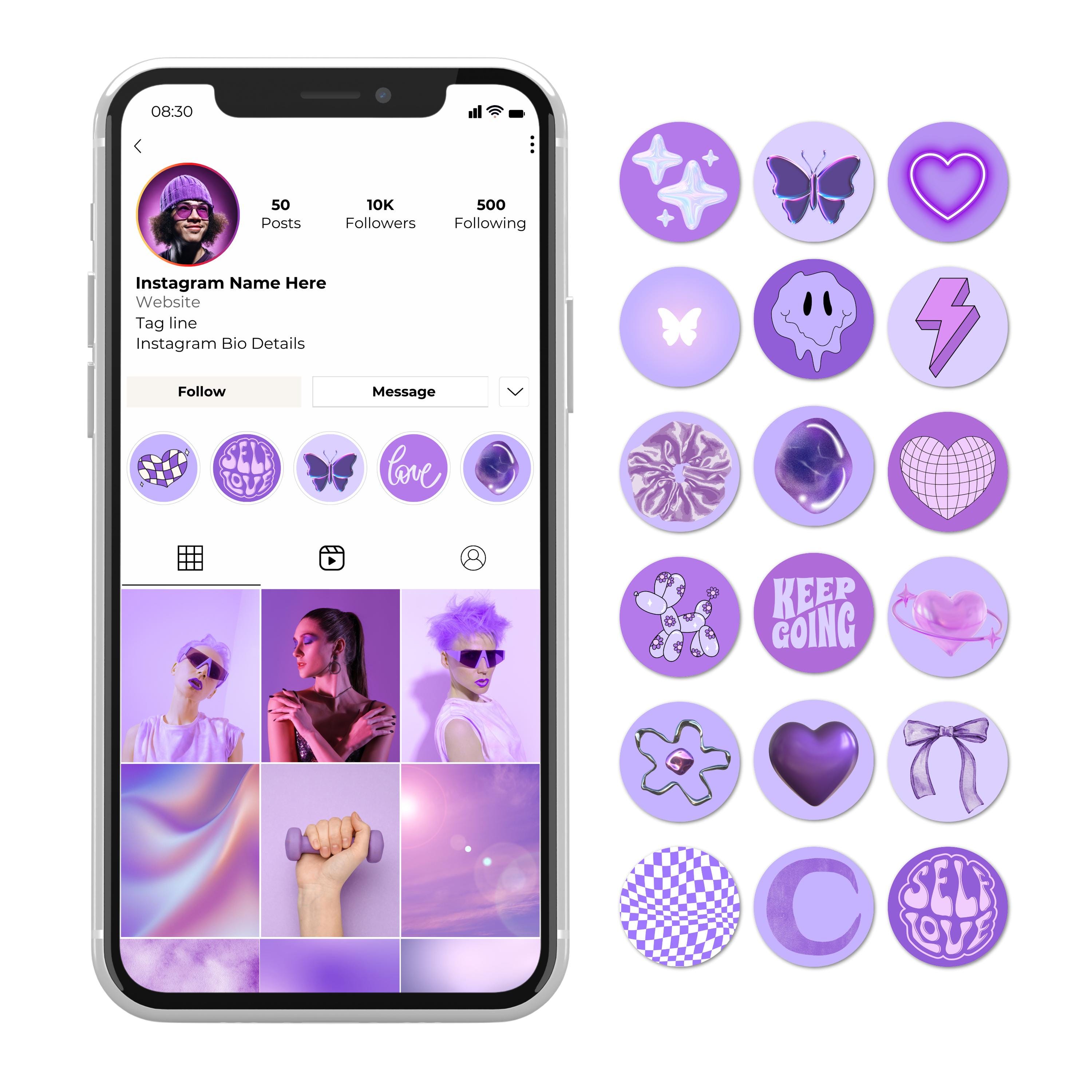50 Aesthetic Purple Instagram Highlight Covers – Soft Purple IG Story ...