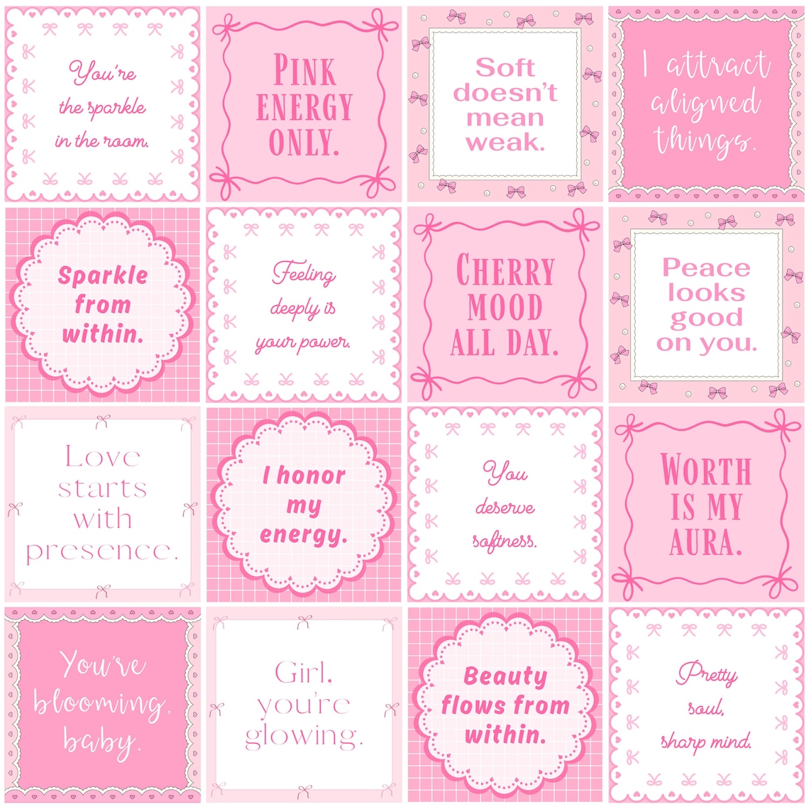 48 Printable Coquette Affirmation Cards – Pink Aesthetic Self-love ...