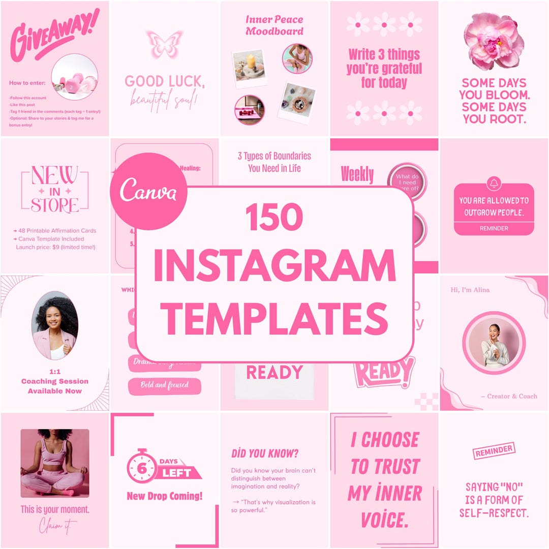 150 Pink Instagram Templates, Canva Editable, Canva Templates ...