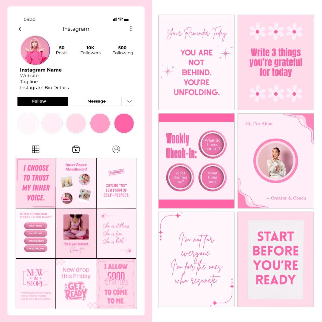 150 Pink Instagram Templates, Canva Editable, Canva Templates ...