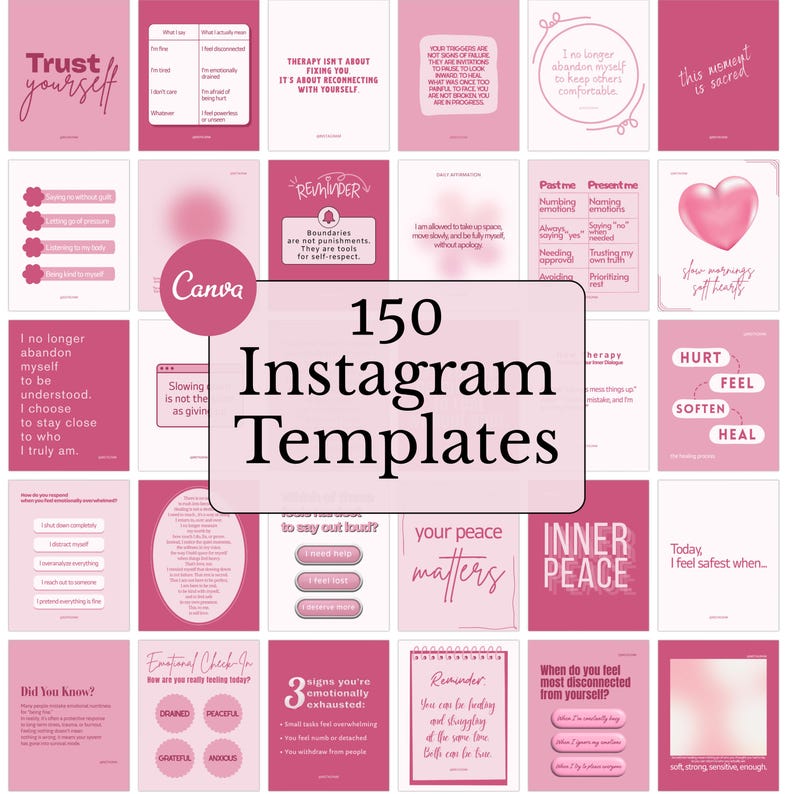 Pink Therapy Instagram Templates, Wellness Canva Kit (digital Download ...
