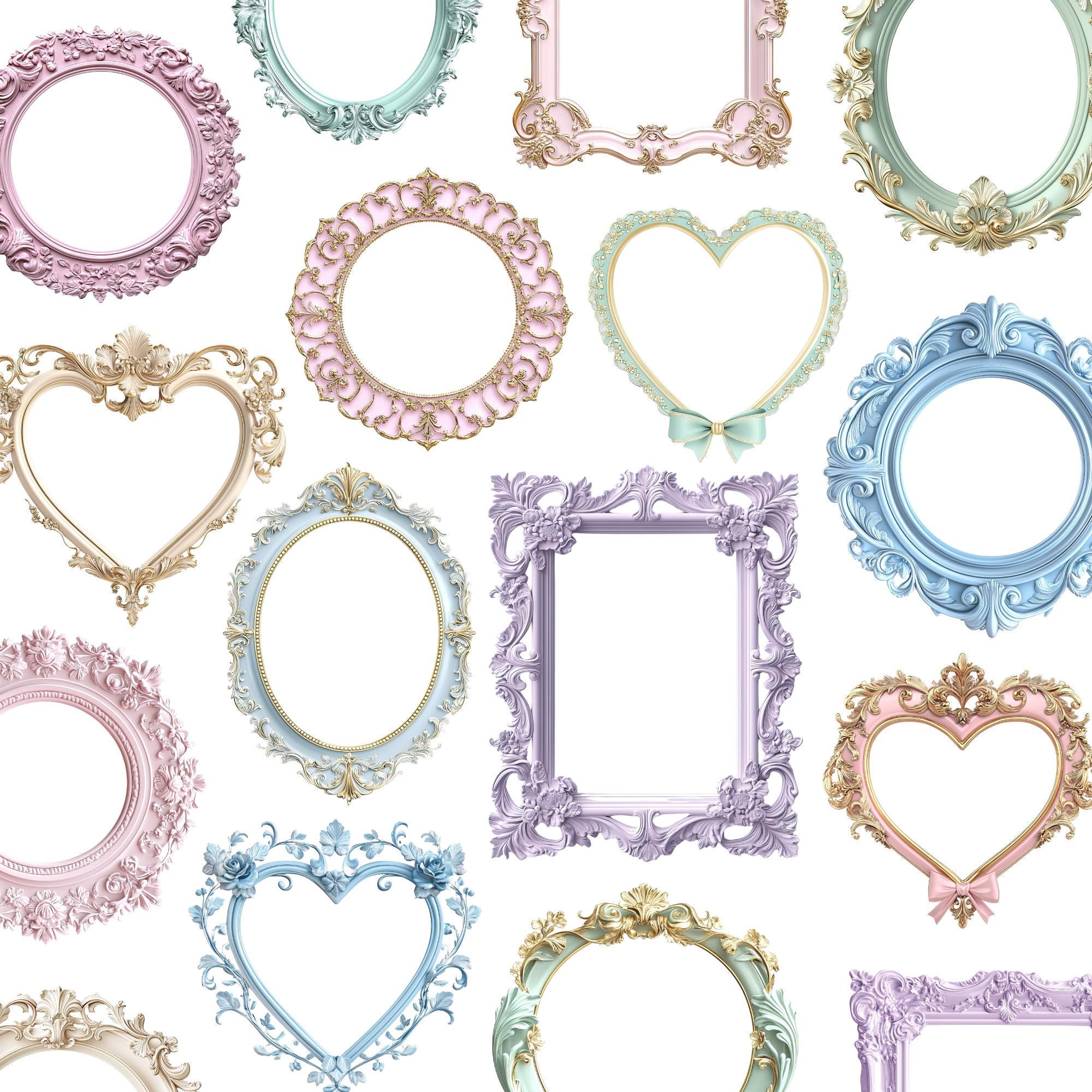 20 Pastel Frame Clipart, Vintage Ornate PNG Bundle (digital Download ...