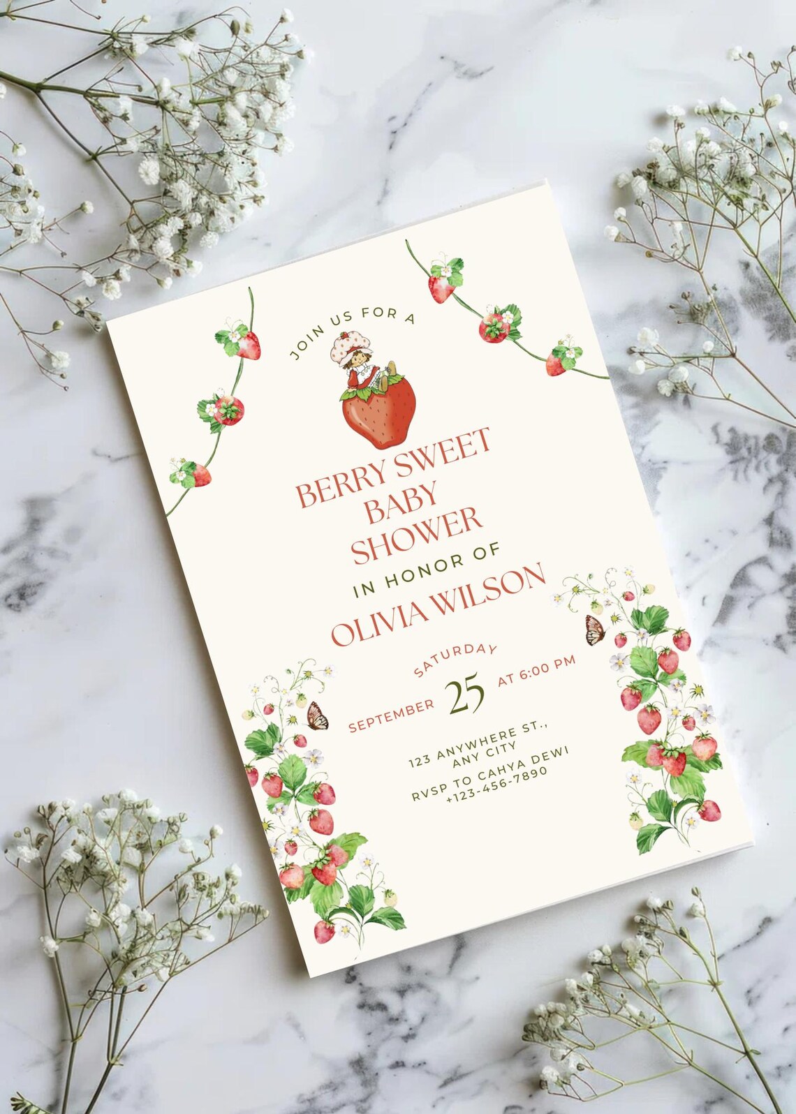 Berry Sweet Invitation Template, Baby Shower, Strawberry Birthday ...