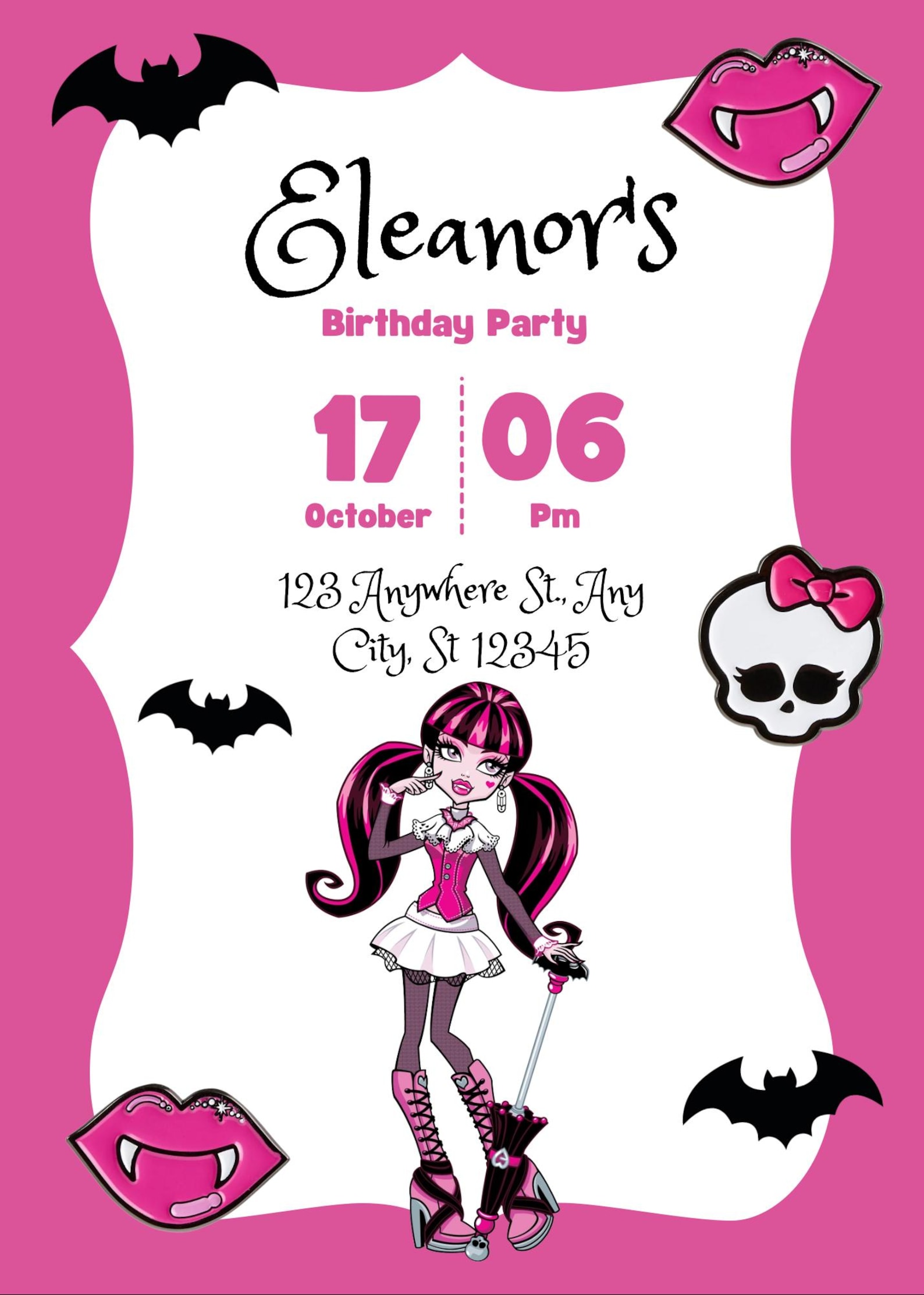 Monster High Invitation Template, Baby Shower, Draculaura Birthday ...