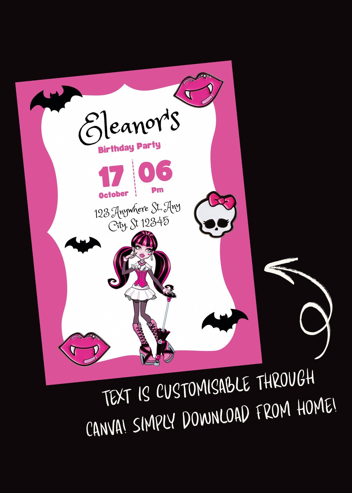 Monster High Invitation Template, Baby Shower, Draculaura Birthday ...