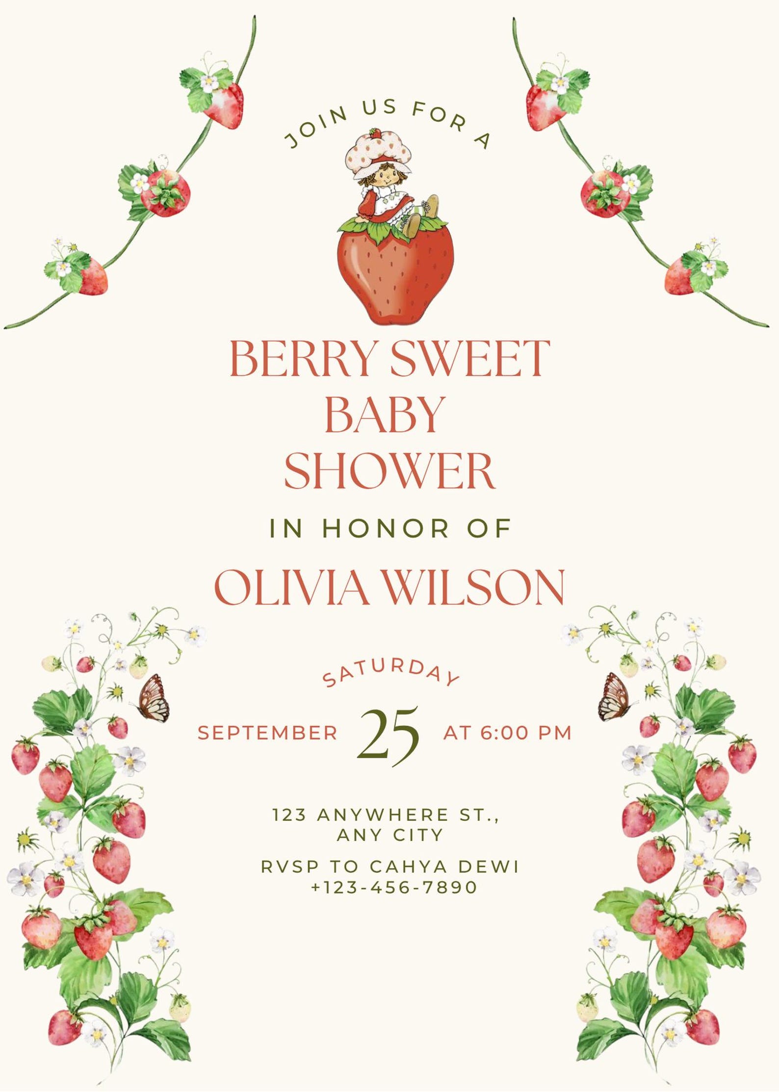 Berry Sweet Invitation Template, Baby Shower, Strawberry Birthday ...