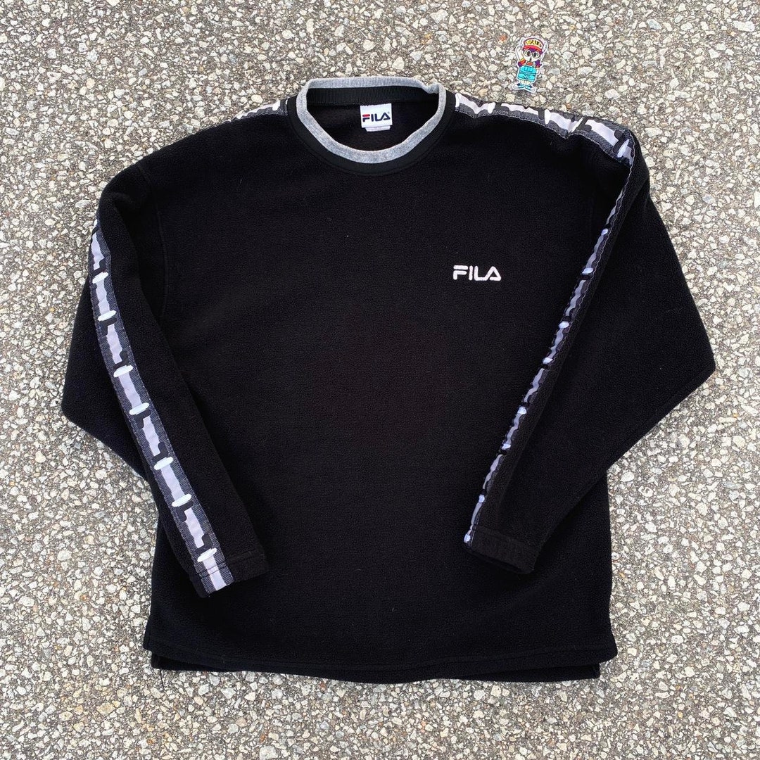Vintage 90s Fila Black Embroidered Logo Fleece Sweater Made in Canada ...
