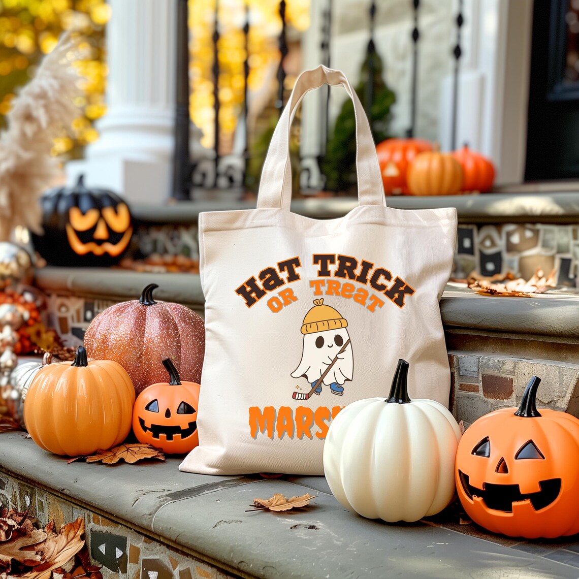 Personalized Hockey Trick or Treat Bag, Custom Halloween Candy Bag ...
