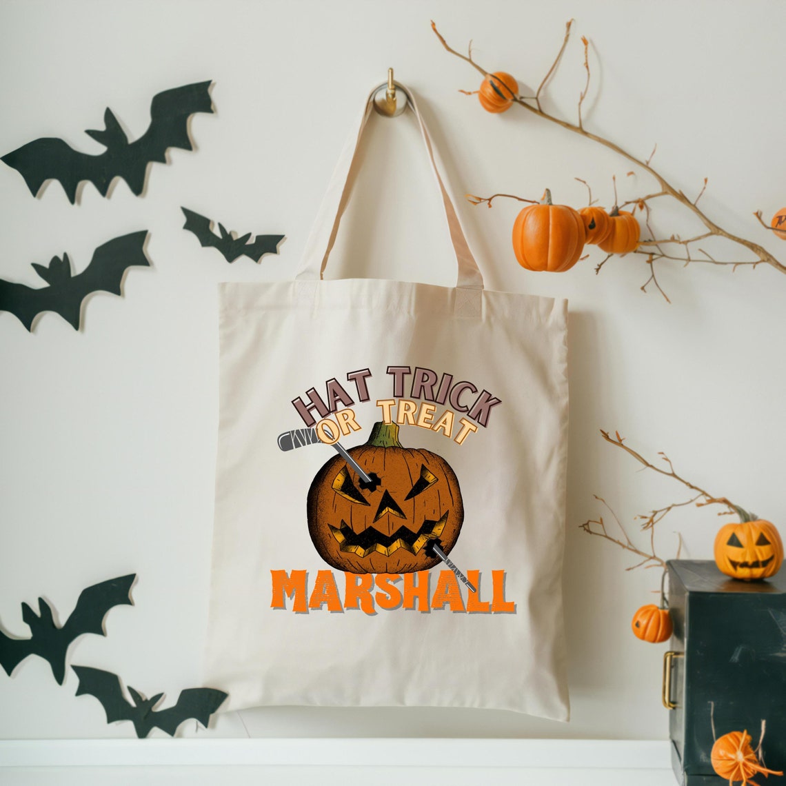 Personalized Hockey Trick or Treat Bag, Custom Halloween Candy Bag ...
