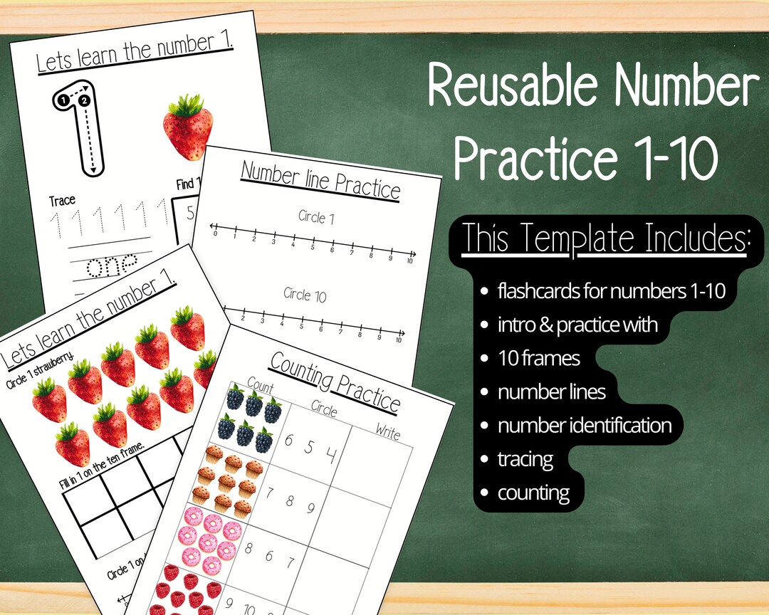 Reusable Number Practice Pages 1-10, Number Identification, Ten Frame ...