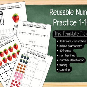 Reusable Number Practice Pages 1-10, Number Identification, Ten Frame ...