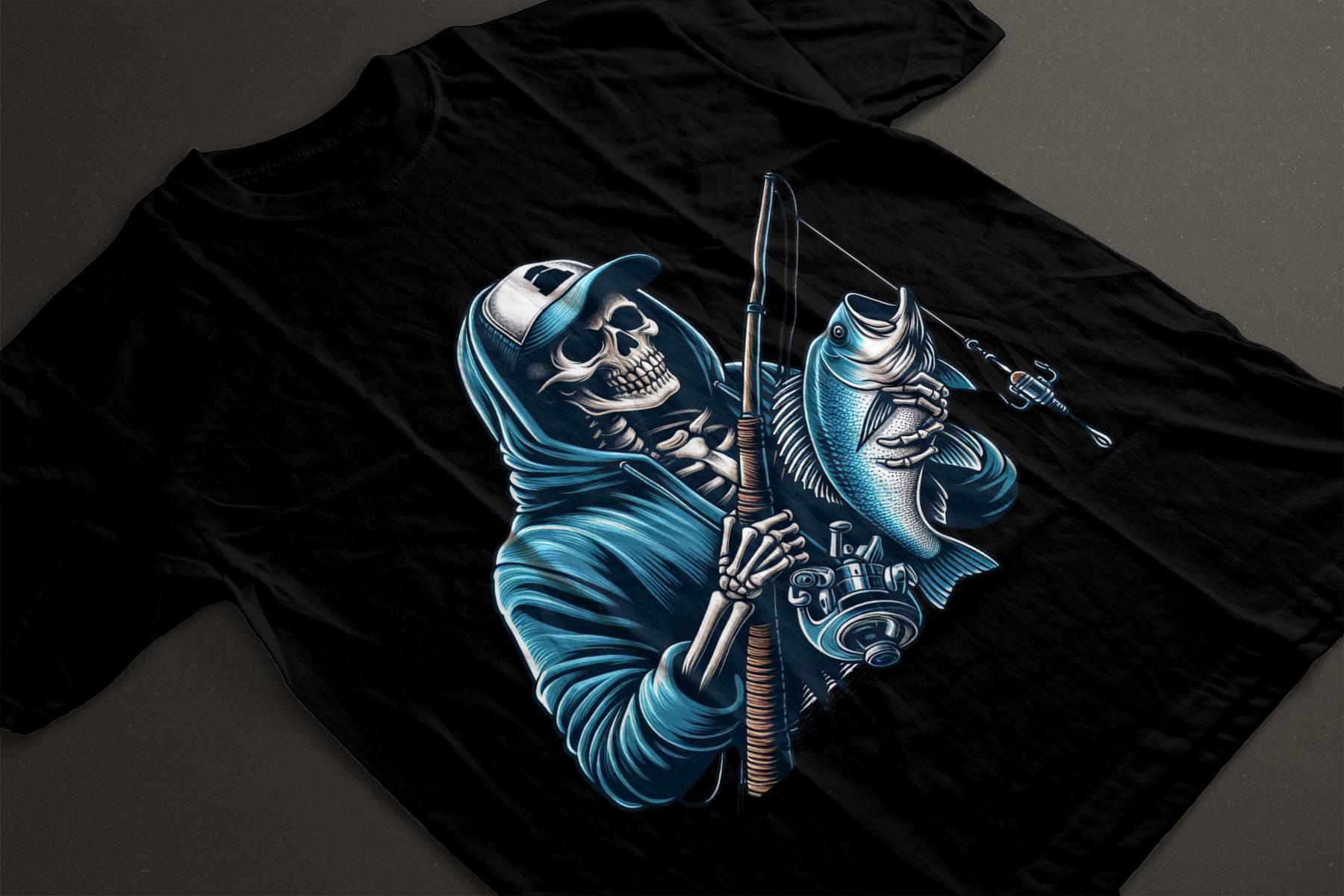 Skeleton Fisherman PNG: Bass Fishing Sublimation Design (digital ...