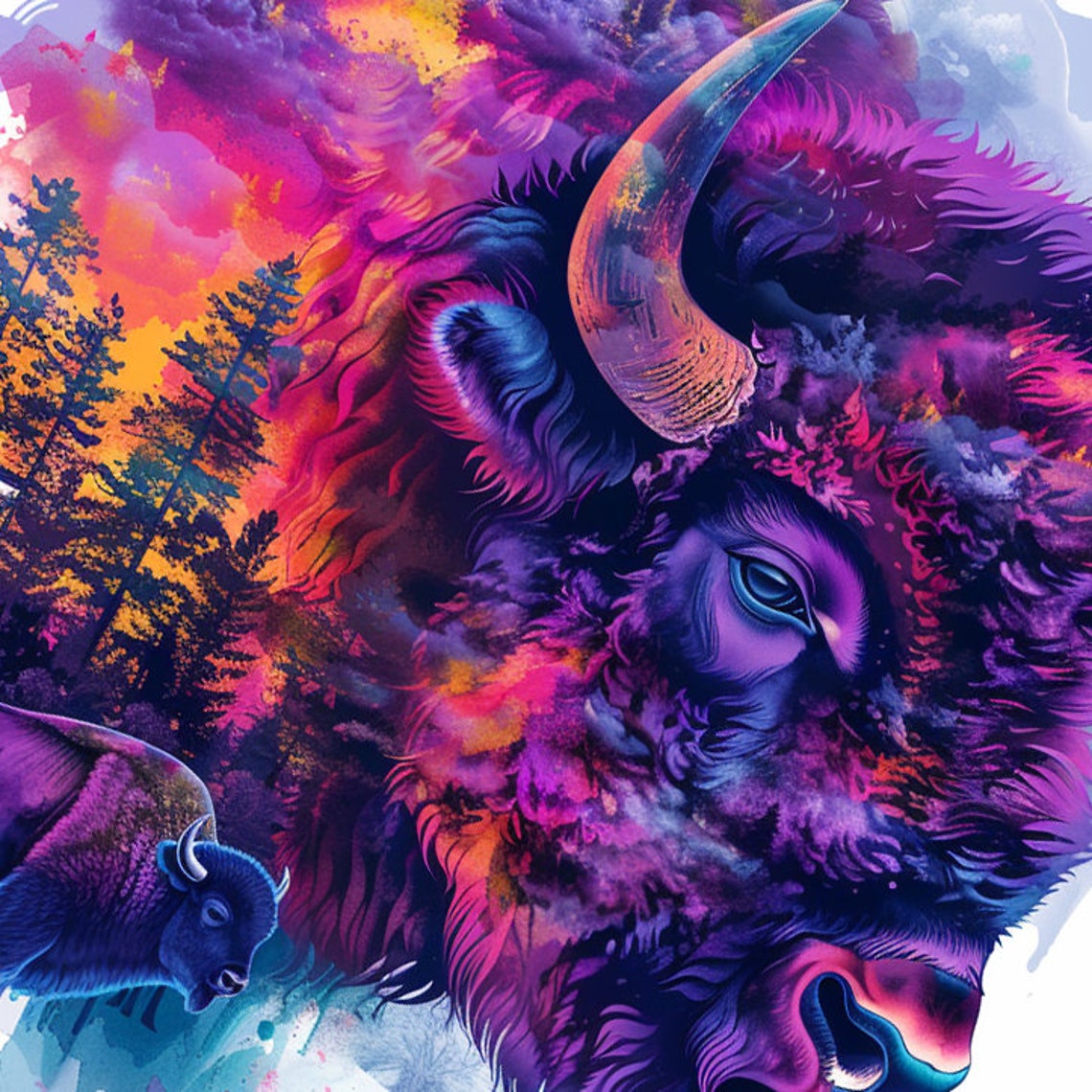 Vintage Neon Colors Bison Camouflage Graphic Transparent Background ...