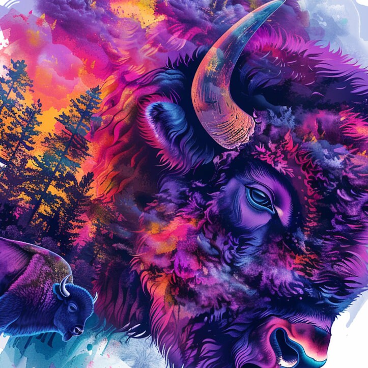 Vintage Neon Colors Bison Camouflage Graphic Transparent Background ...