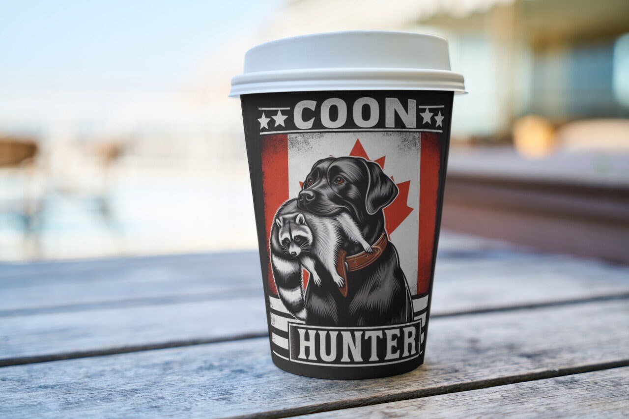 Canada Hunter Black Labrador Racoon Sublimation Png Canadian Dog ...