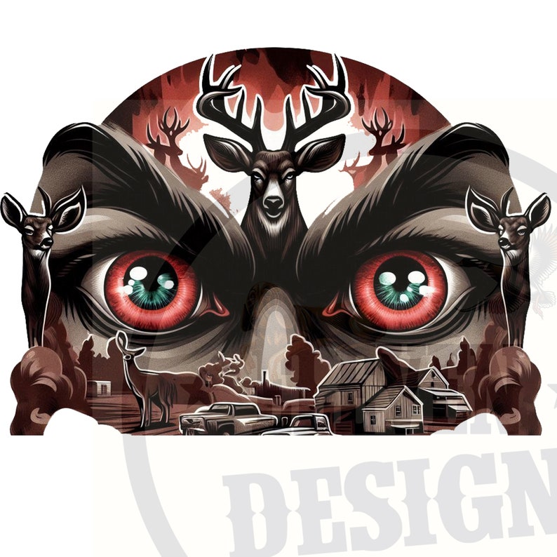 Unique Deer Hunting Print Colorful Wildlife Illustration Rustic Cabin ...