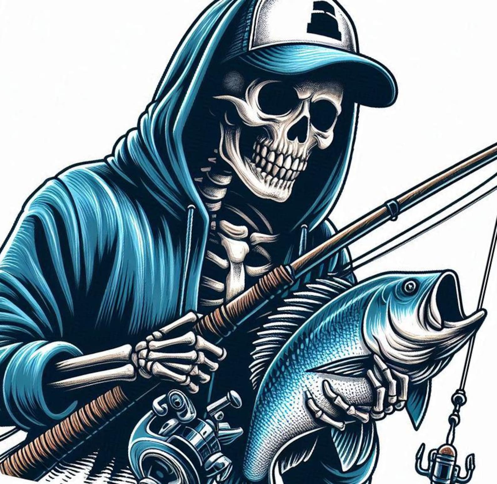 Skeleton Fisherman PNG: Bass Fishing Sublimation Design (digital ...