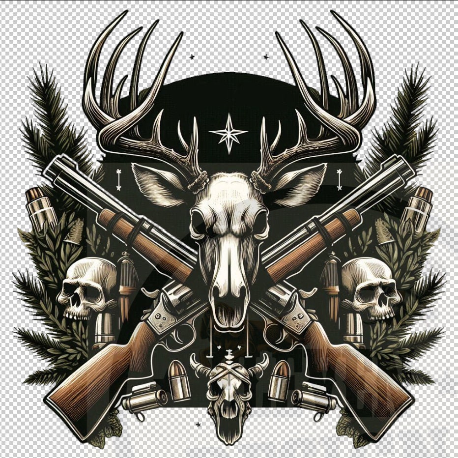 Deer Skull With Crossed Guns Sublimation Png Hunting Sublimate High ...