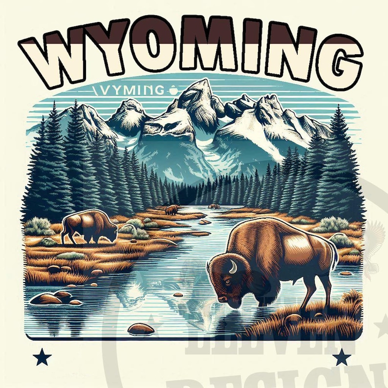 Vintage Buffalo Sublimation Design | Wyoming National Park Poster ...
