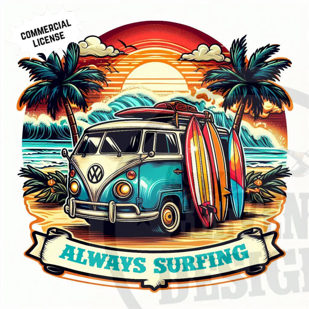 Van Surfing Clipart Caravan Surf Clipart Surfing Sublimation High ...