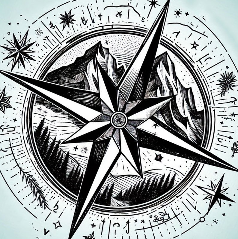 Mountain Compass Sublimation Design: Transparent PNG (commercial Use ...
