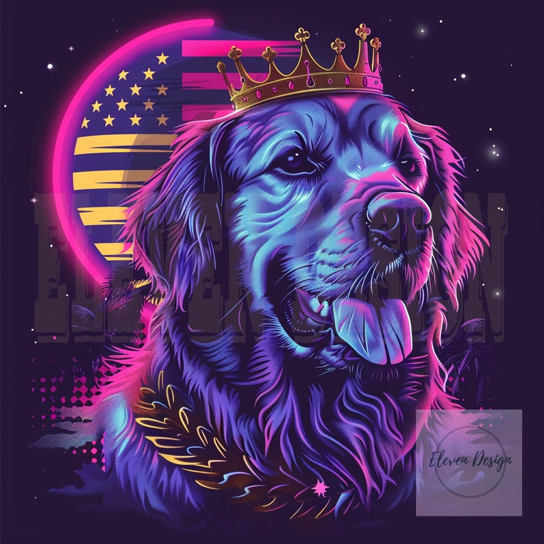 Golden Retriever Crowned Neon Colors Patriotic American Flag ...