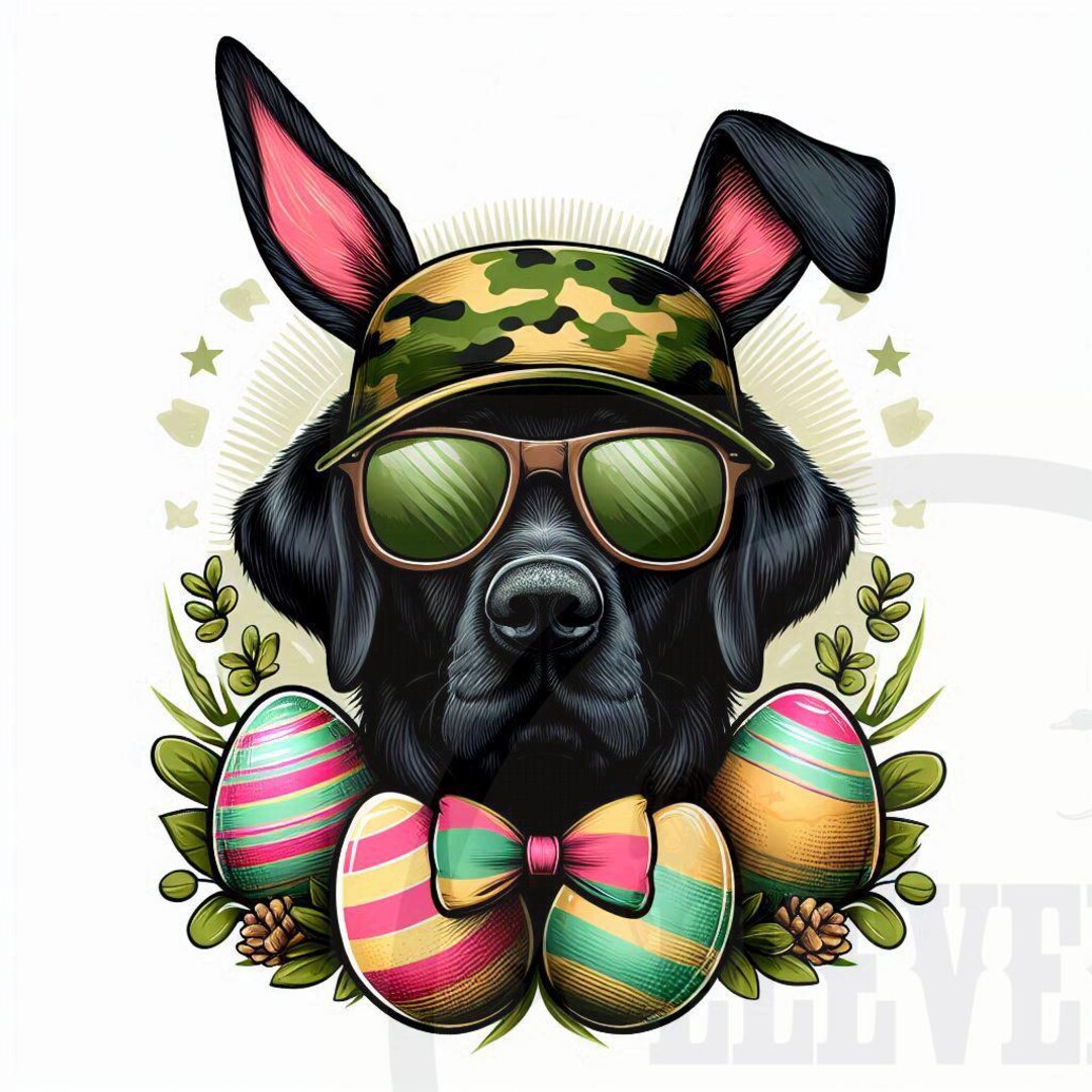 Easter Black Labrador PNG: Hunter Dog With Bunny Ears (digital Download ...