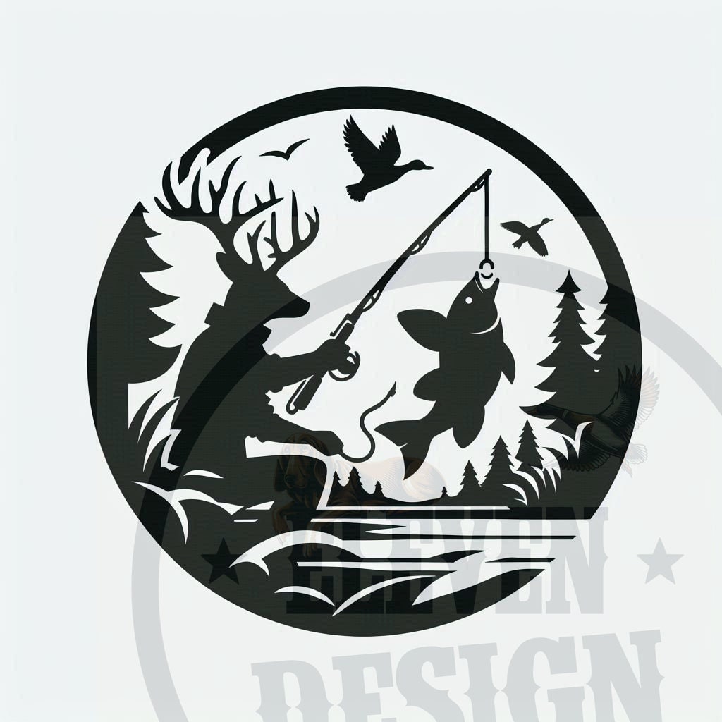 Deer Fishing Silhouette Sublimation PNG Hunting Sublimate Print Files ...