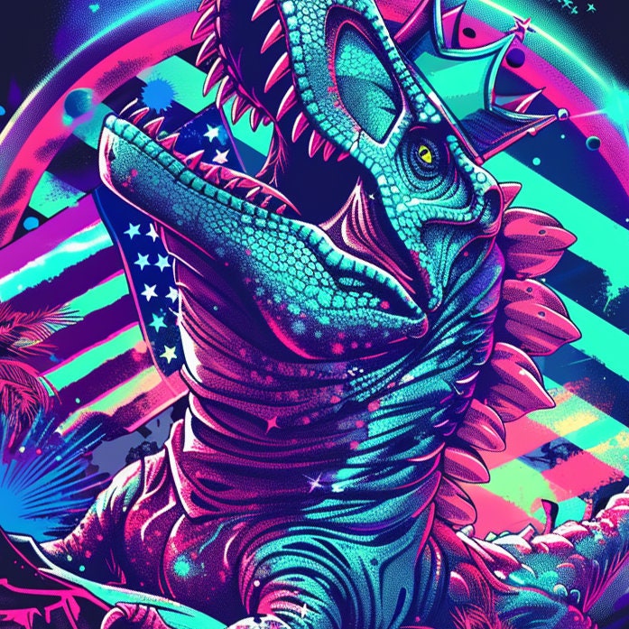 Dinosaur Neon Colors Vintage Design for Tshirt Transparent Background ...