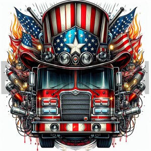 Fire Truck American Flag Png Firefighter Sublimation Firetruck Digital ...
