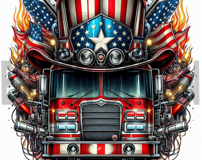 Fire Truck Clipart American Flag Png Memorial Day First Responders ...