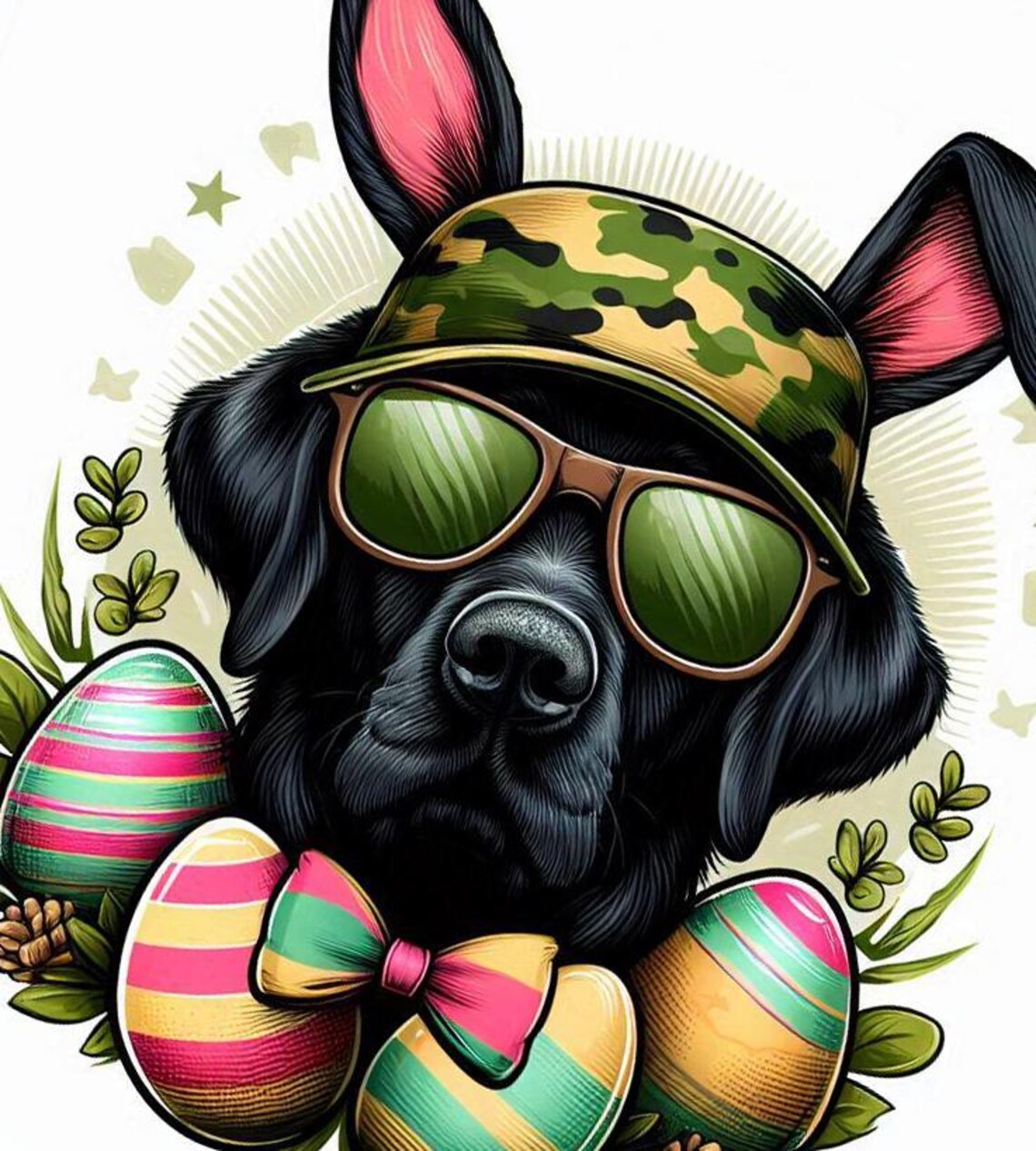Easter Black Labrador PNG: Hunter Dog With Bunny Ears (digital Download ...