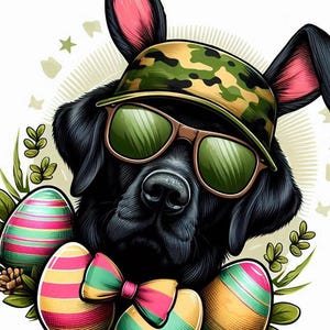 Easter Black Labrador PNG: Hunter Dog With Bunny Ears (digital Download ...