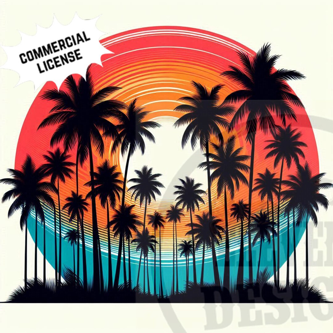 Vintage Palm Trees Sublimation Design | Transparen Background | Retro ...