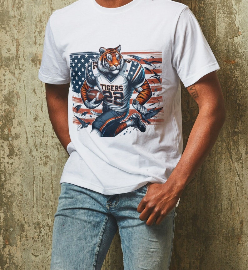Patriotic Tiger Football Sublimation PNG American Tiger Design for DTF ...