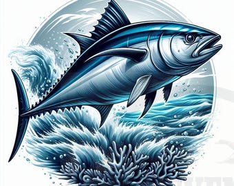Blue Tuna Art Print: Ocean Wildlife Illustration (PNG Digital Download ...
